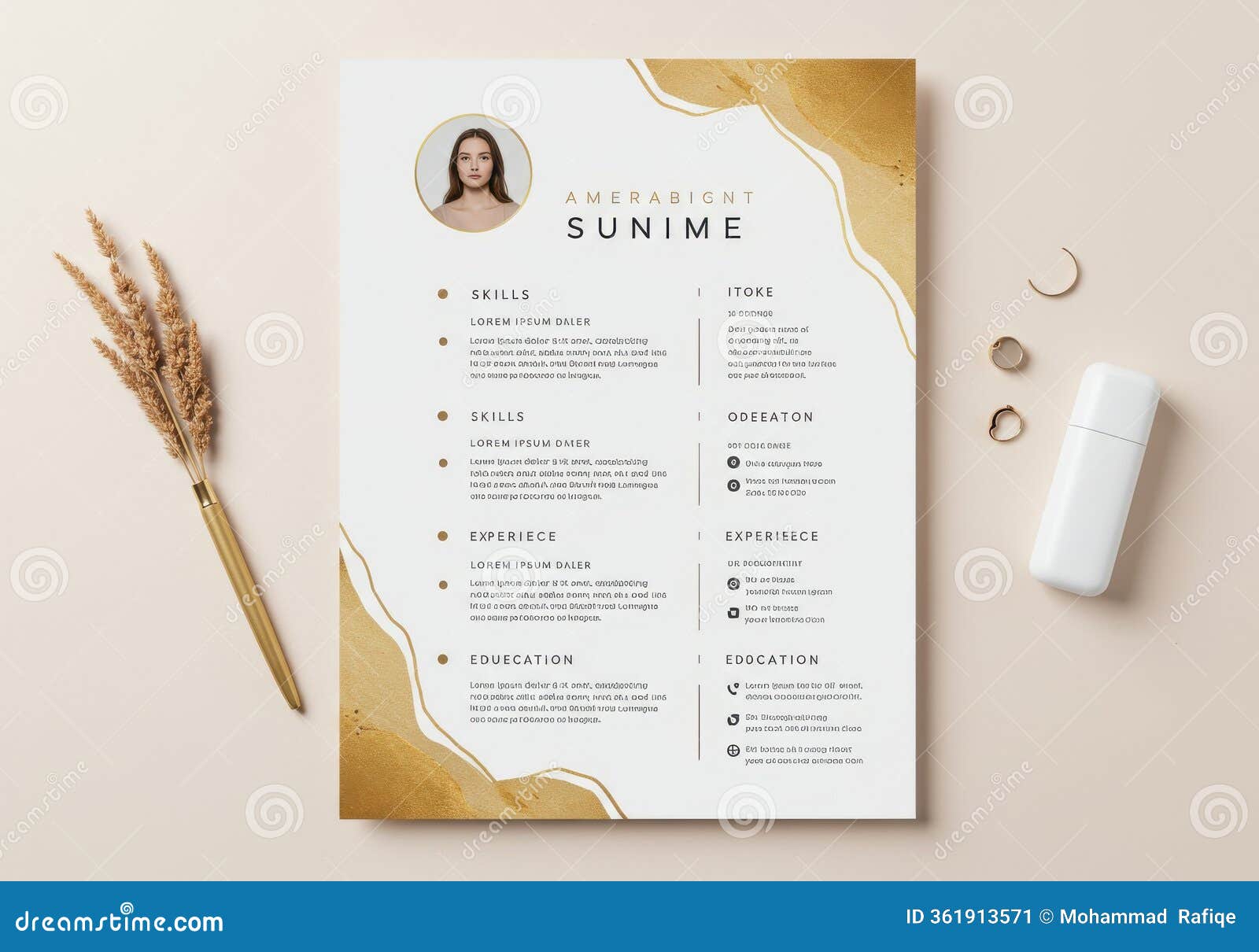 A Sleek, Modern Resume Template with Subtle Gold Highlights and a Clean ...