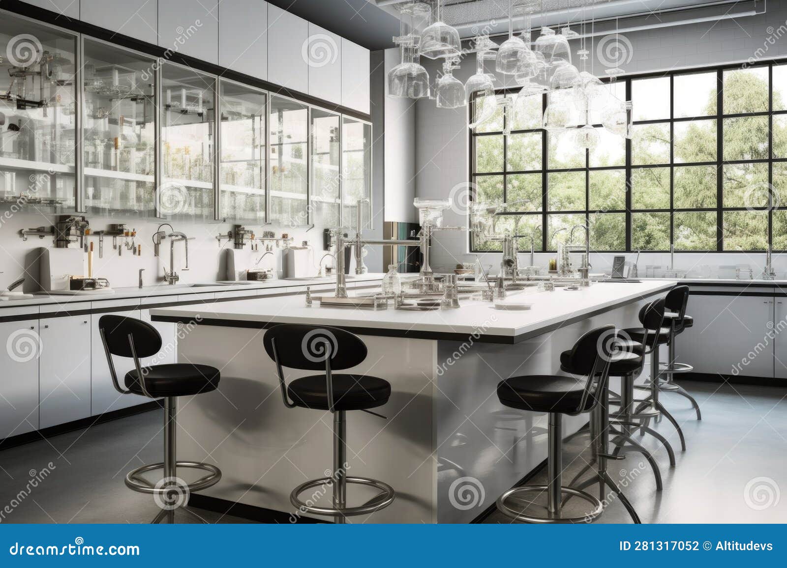 Sleek and Modern Science Lab with Sleek Equipment, Glassware, and ...