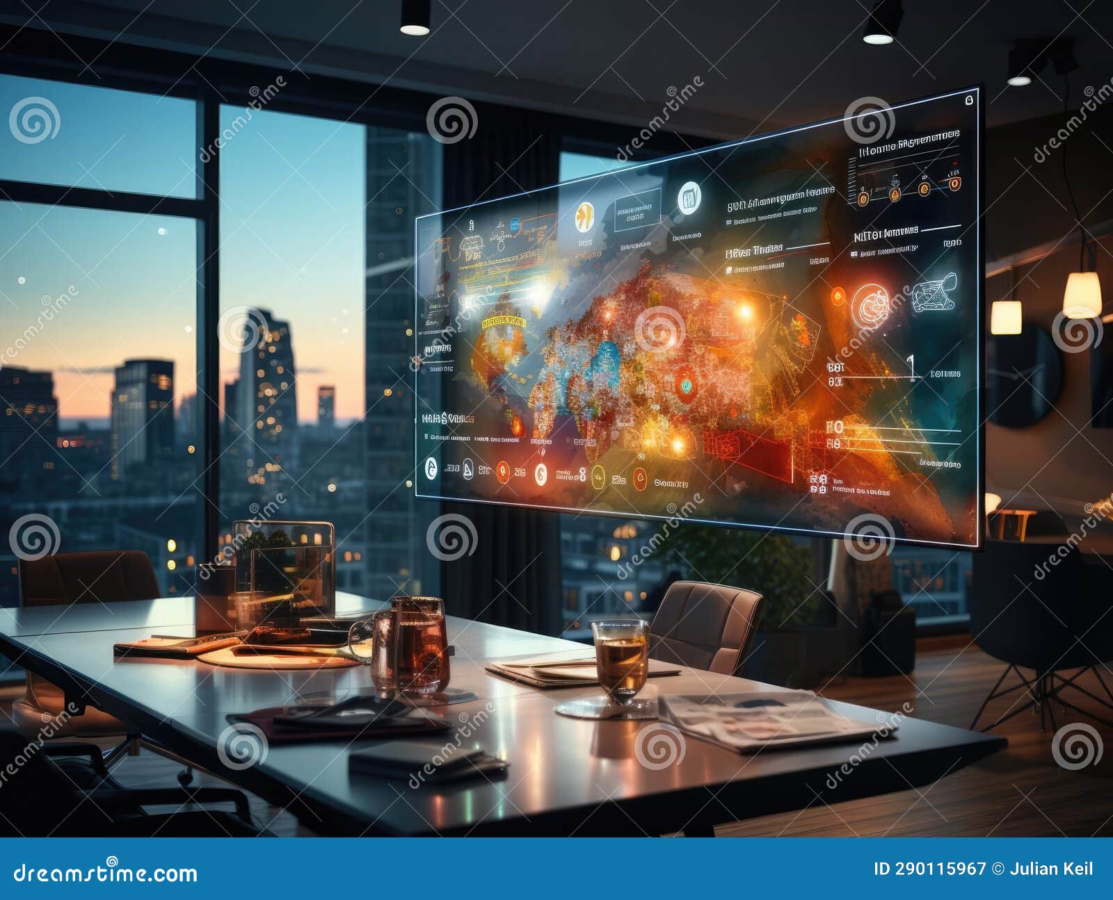 Collaborative Conference Room with AI Transcription and Screens Stock ...