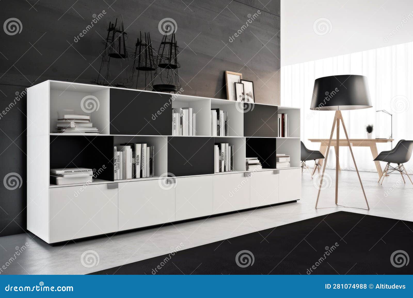 A Sleek and Modern Storage Unit in a Minimalist Setting Stock ...