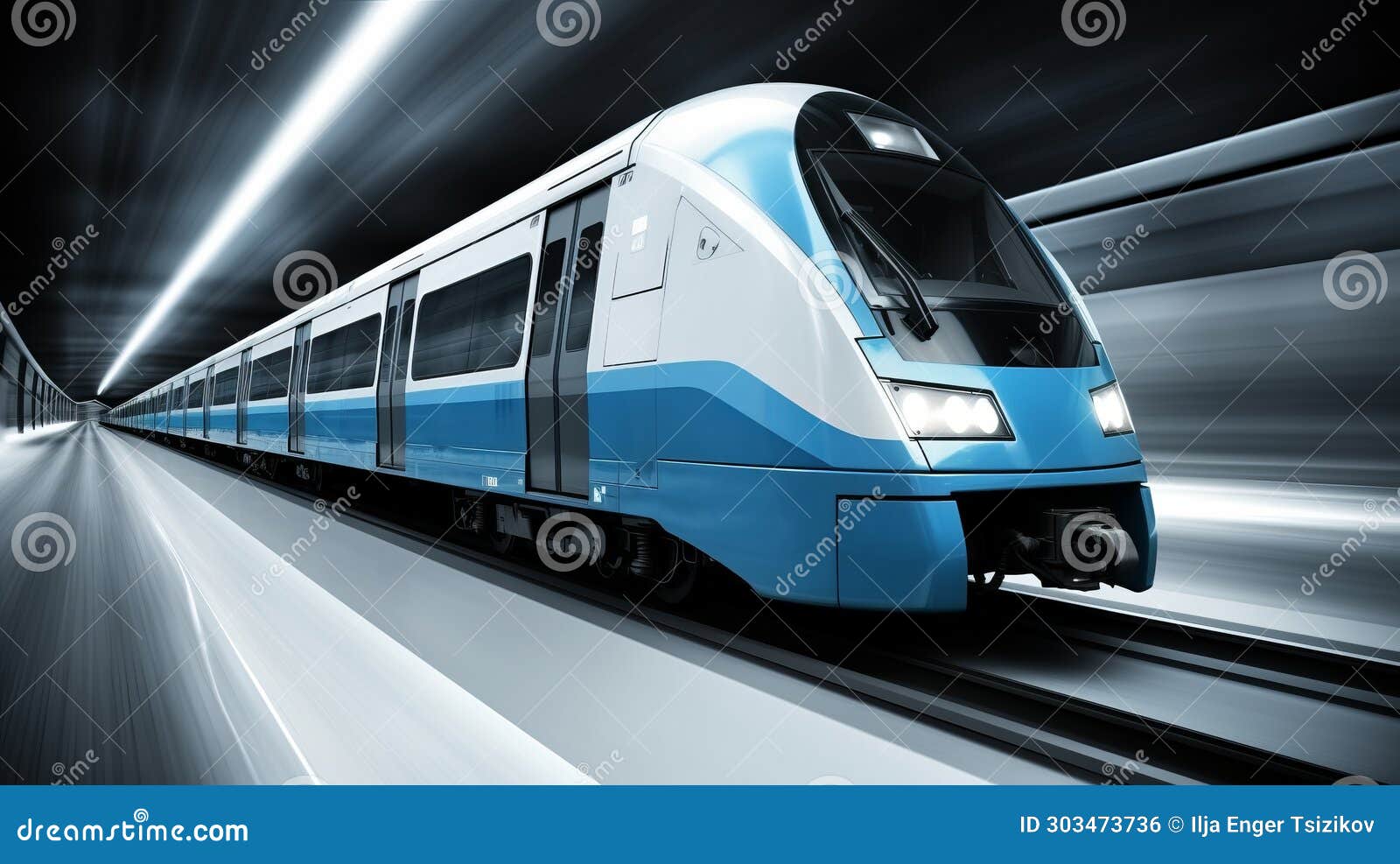 Sleek Modern Subway Train in Motion, Representing Efficient Urban ...