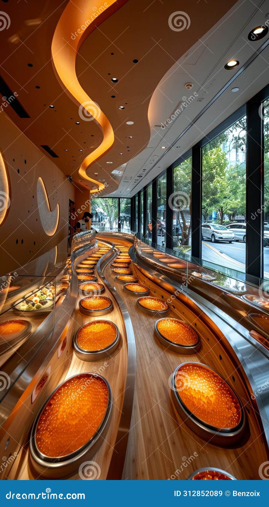 Sleek and Modern Sushi Conveyor Belt Restaurant with Interactive ...