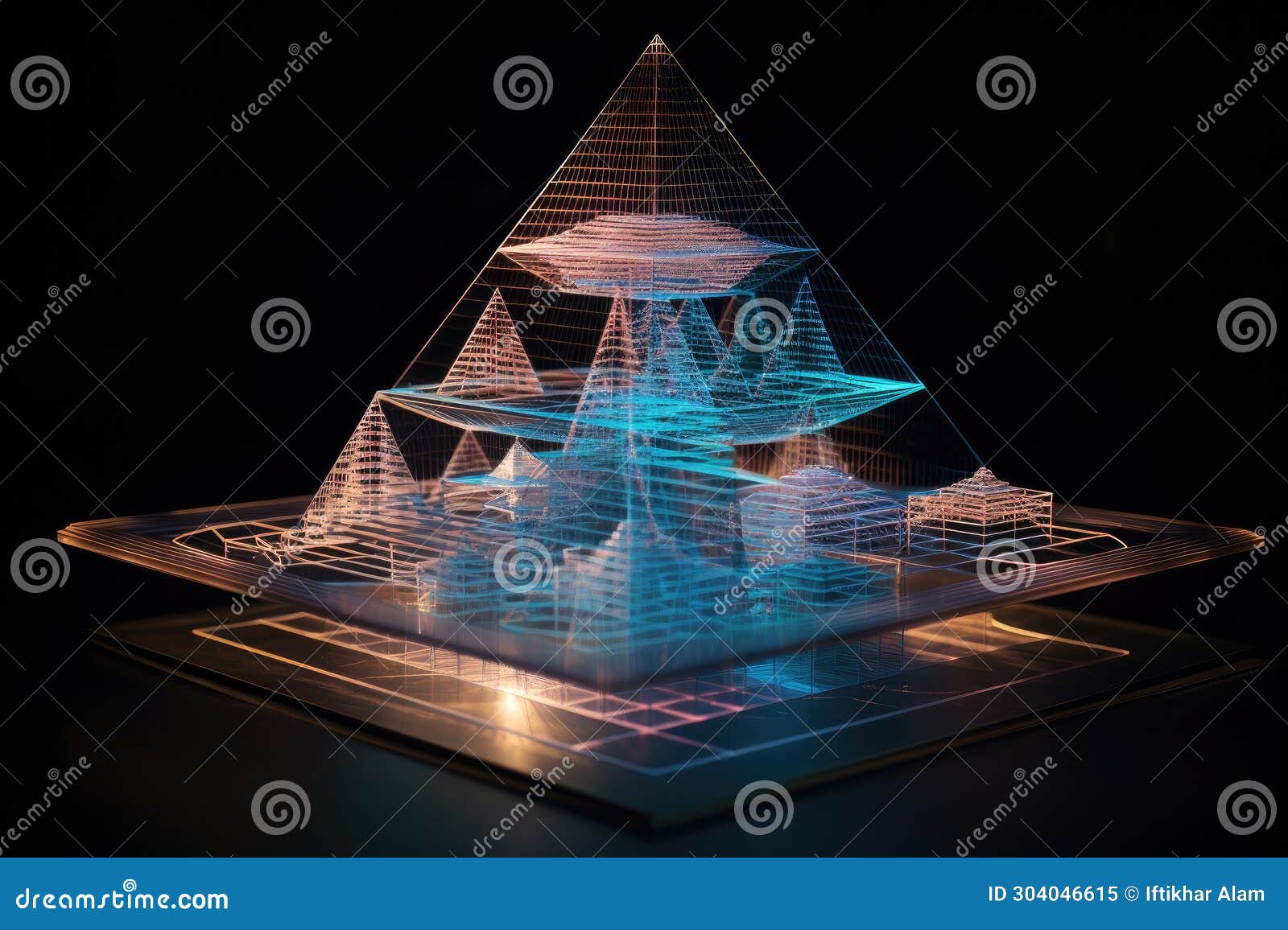 A Sleek and Modern Tabletop Display Featuring a Brightly-lit Pyramid ...