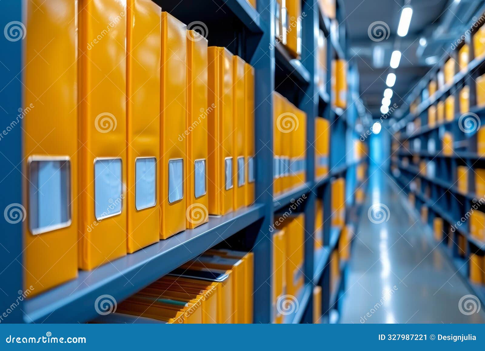 Sleek Office Design with Neat Shelves and Bright Yellow Folders for an ...