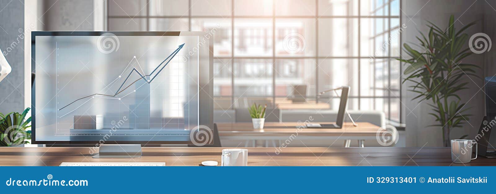 A Sleek Office Features Large Windows Allowing Sunlight, Highlighting a ...