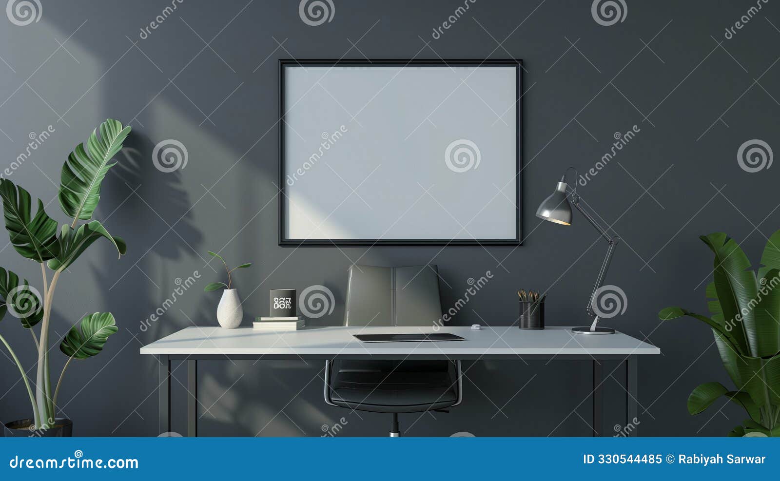 Sleek Office Mock-Up with Minimalist Desk Setup, Blank Picture Frame ...