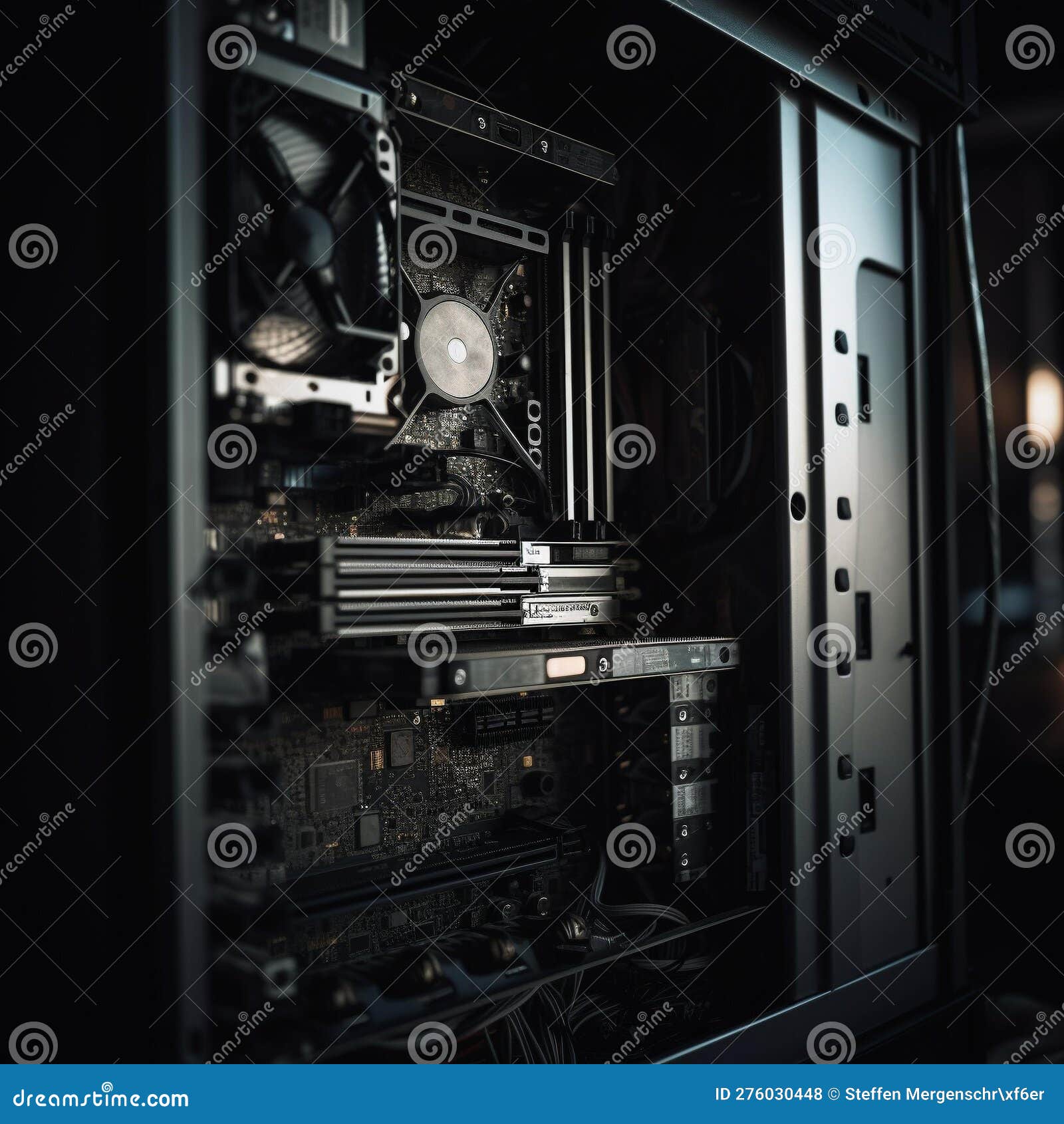 Sleek and Powerful: Black and Silver Computer Tower with Exposed ...