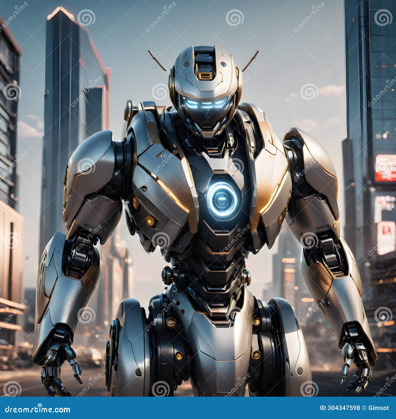 A Sleek and Powerful Guardian Robot, Standing Confidently with Arms ...