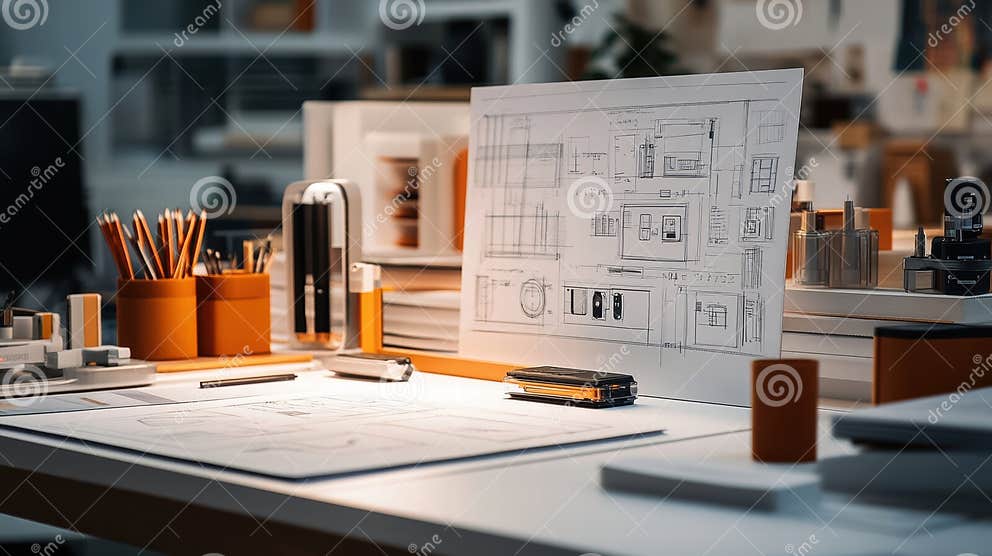 Sleek Prototype of a Gadget Displaying Technical Schematics in a Modern ...