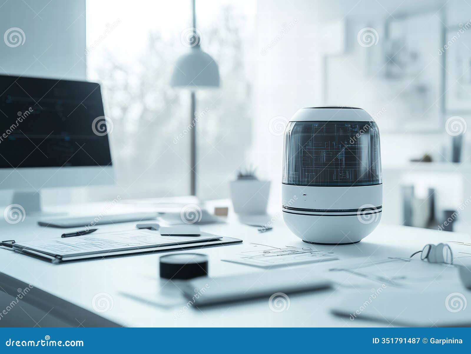 Sleek Prototype of a Gadget Displaying Technical Schematics in a Modern ...