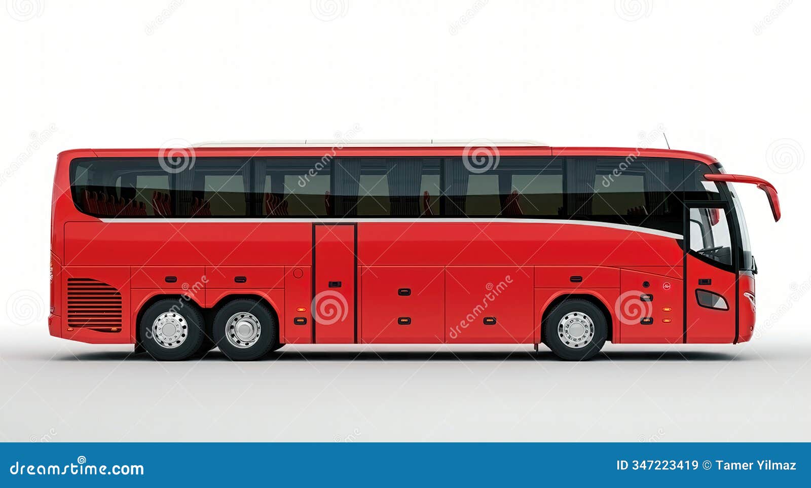 Sleek Red Tour Bus in Profile on White Background Stock Illustration ...