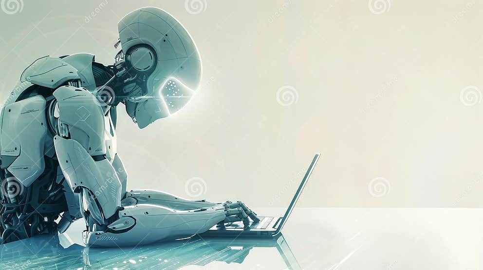 A Sleek Robot Perches on Top of a Laptop, Executing Tasks with ...