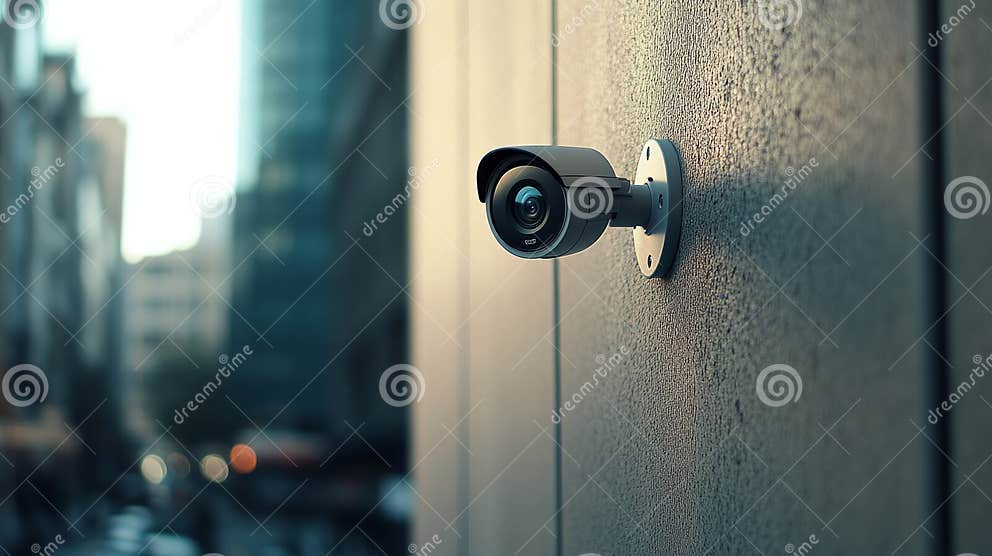 A Sleek Security Camera Mounted on a Wall in an Urban Setting. this ...
