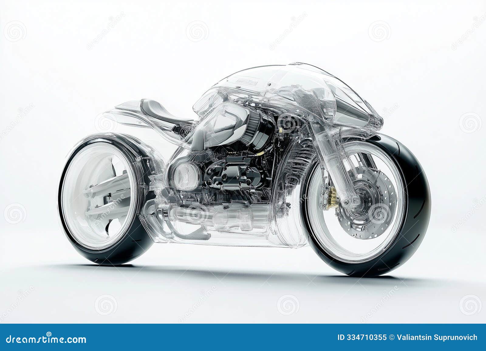 Sleek, Semi Transparent Modern Motorcycle with Its Engine and ...