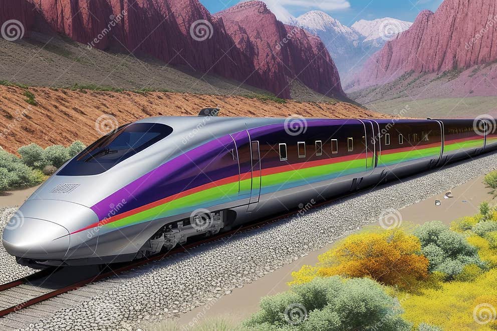 A Sleek, Silver Bullet Train Speeding through a Vibrant, Technicolor ...