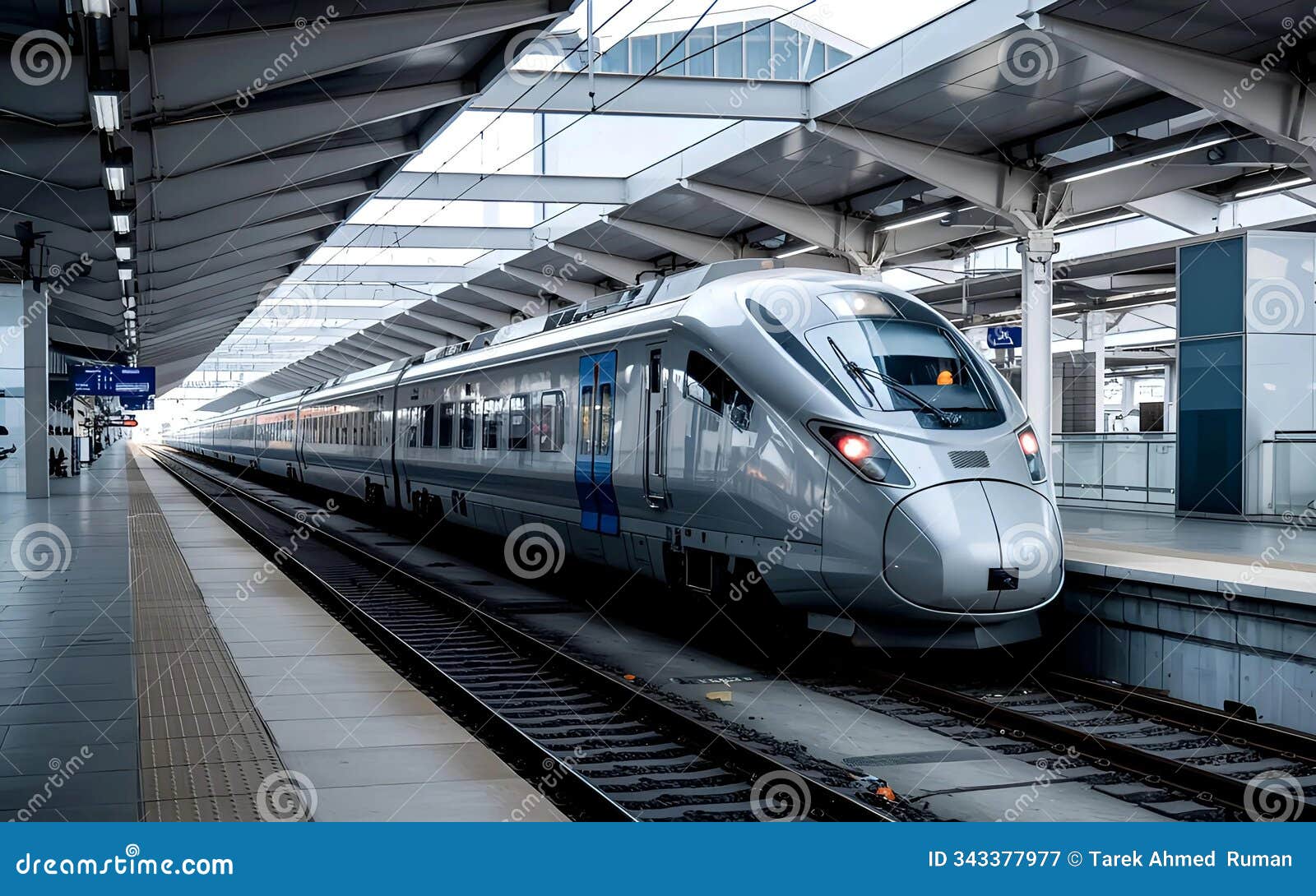 A Sleek, Silver Highspeed Train Pulls into a Modern Train Station ...