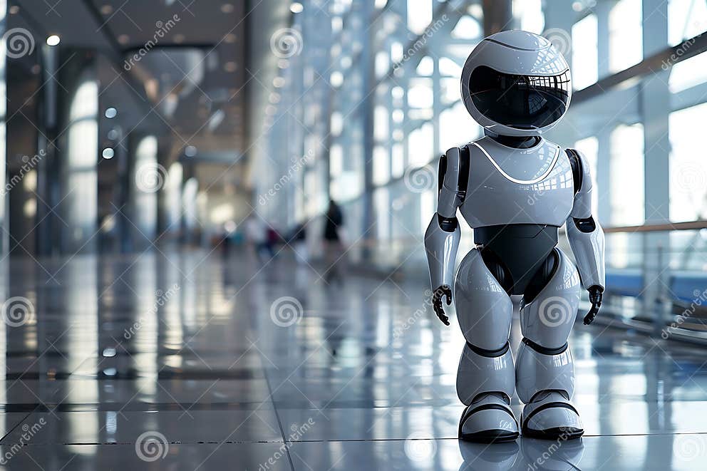 A Sleek Silver Robotic Security Guard Patrolling a High-security ...