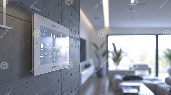 In a Sleek Smart Home, a Touchscreen Control Panel on the Contemporary ...