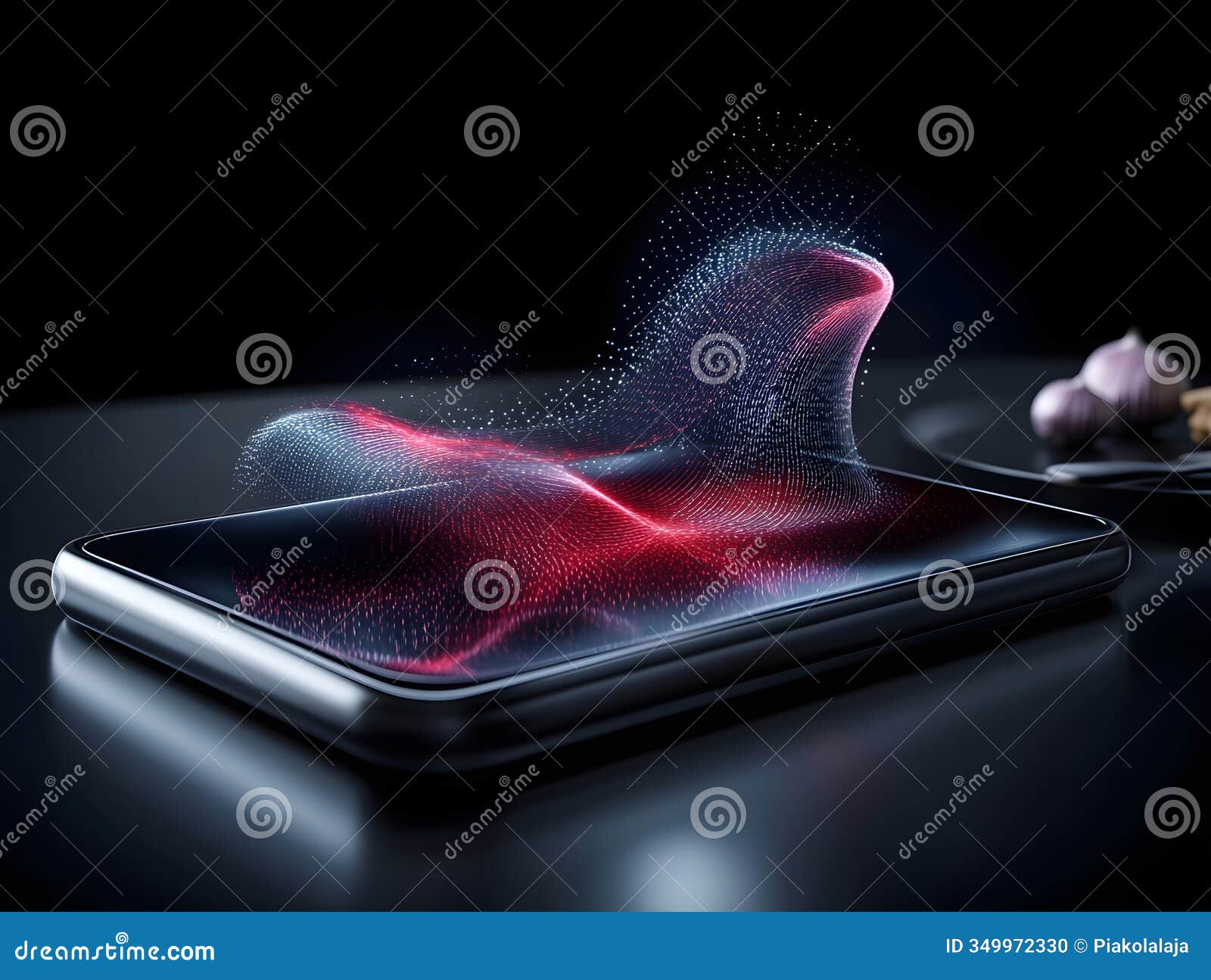 Futuristic Smartphone with Digital Wave Particles Emerging from Screen ...