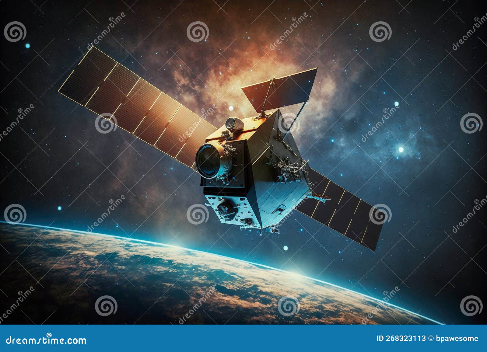 Sleek and Sophisticated Spy Satellite in Orbit Above Earth, Generative ...