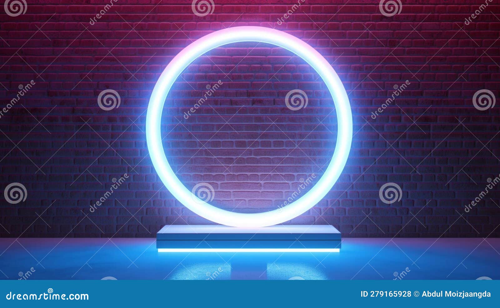 Sleek Standing White Circle Neon Light with Backdrop Stock Illustration ...