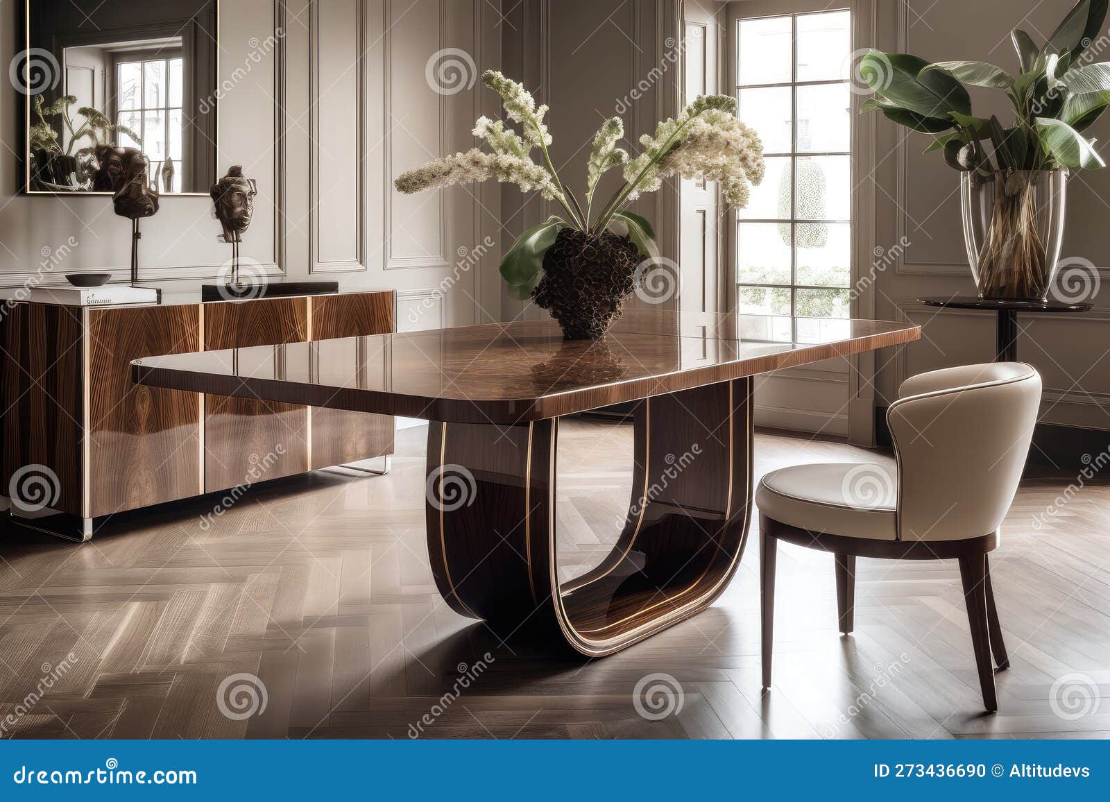 A Sleek and Streamlined Dining Table with Art Deco Design Stock ...