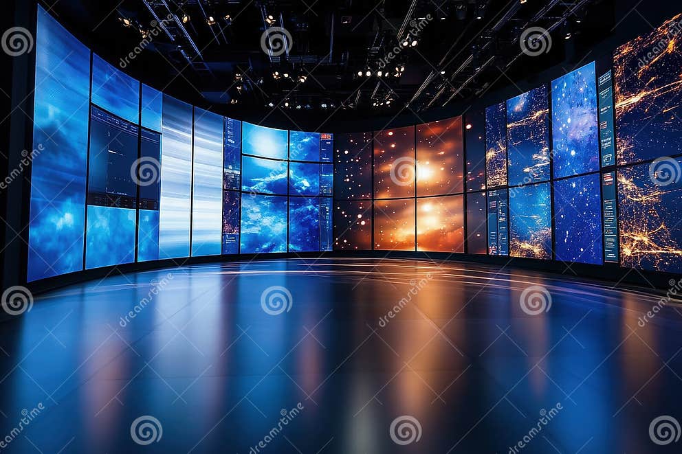 Modern Digital Studio Space Featuring Vibrant Screens and Dynamic ...