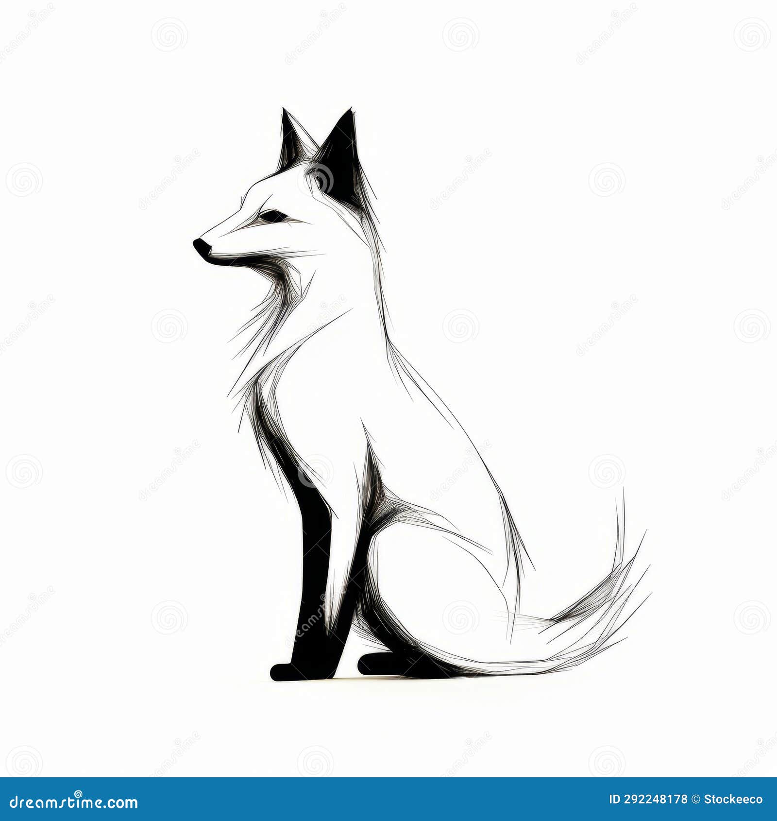 Sleek and Stylized Fox Art Sketch on White Background Stock ...
