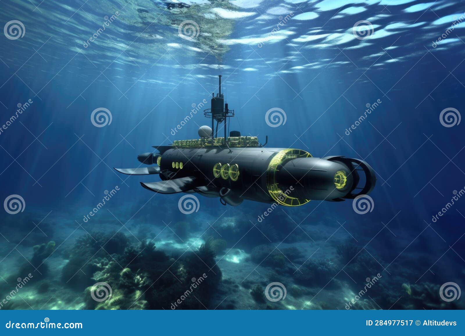 Submarine Sonar With Target On Map. HUD Showing Location, Landscape ...