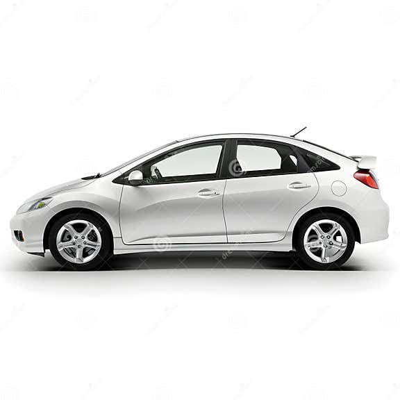 White Modern Compact Car Side View on White Background Stock Image ...