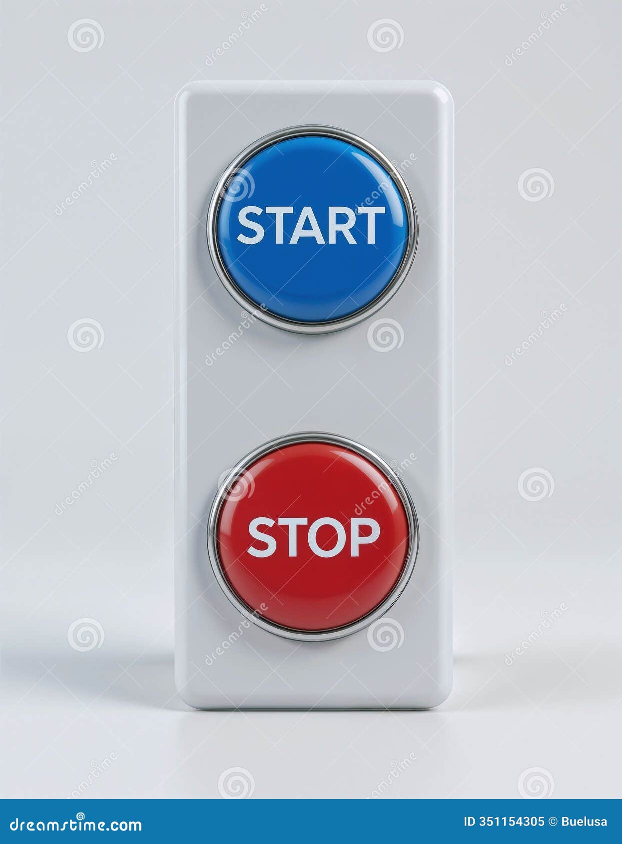 Buttons for Starting and Stopping, in Blue and Red, on a Sleek White ...