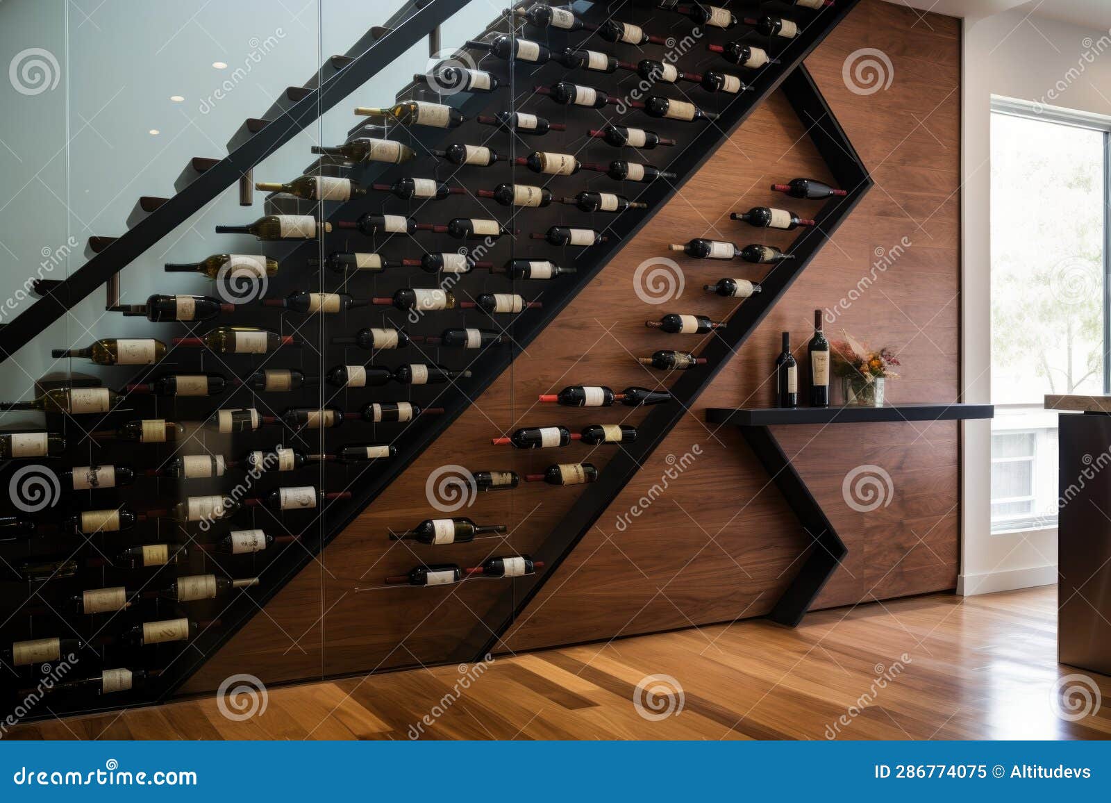 Sleek Wine Rack Built into Stair Wall Stock Image - Image of wall ...