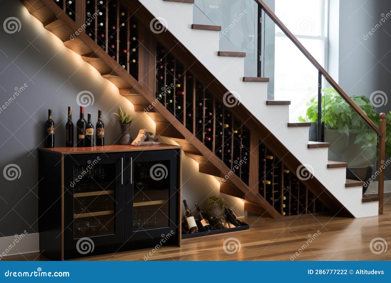 Sleek Wine Rack Built into Stair Wall Stock Illustration - Illustration ...