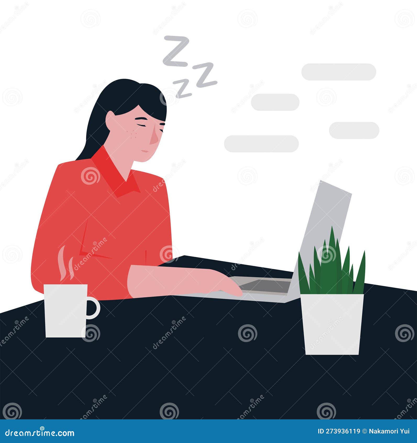 Falling Asleep at Work, Dozing Off while Working Stock Vector ...