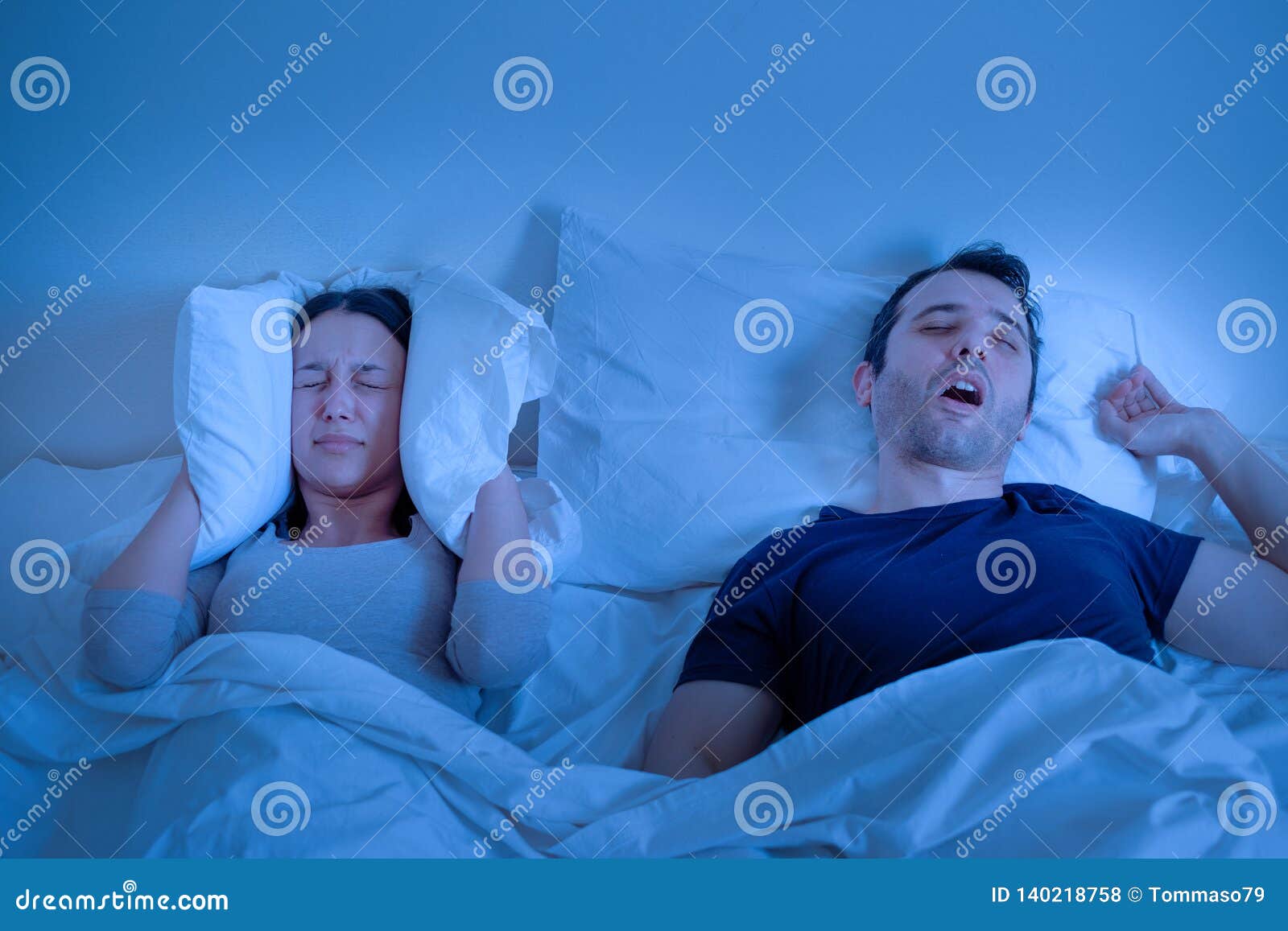 Sleep Apnoea Disorder in Bed and Man Snore Stock Photo - Image of ...
