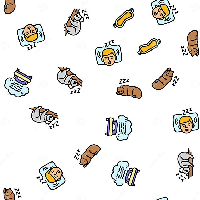Sleep Bed Pillow Dream Night Seamless Pattern Vector Stock Illustration ...