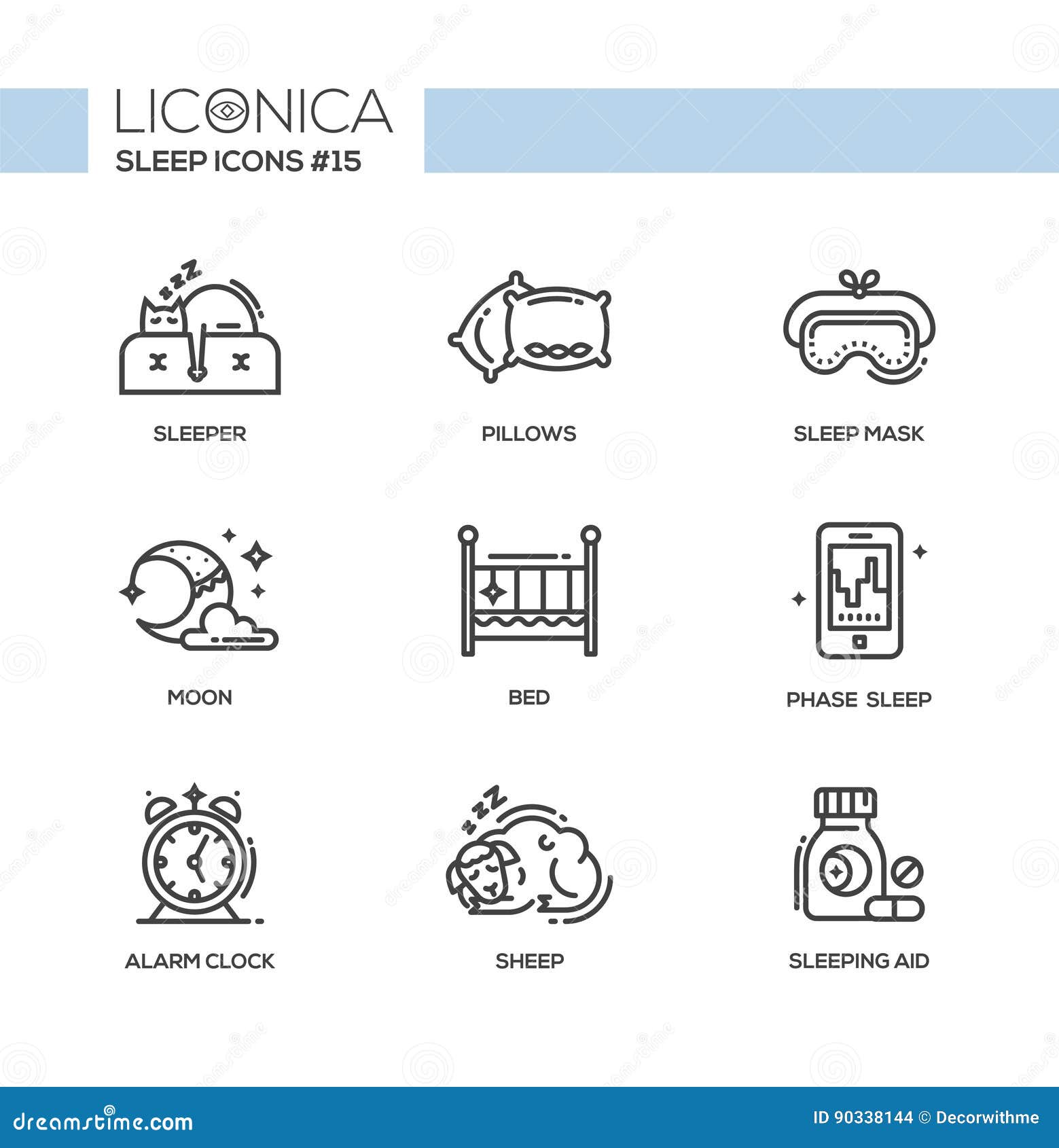 Sleep - Black and White Modern Single Line Icons Set Stock Vector ...