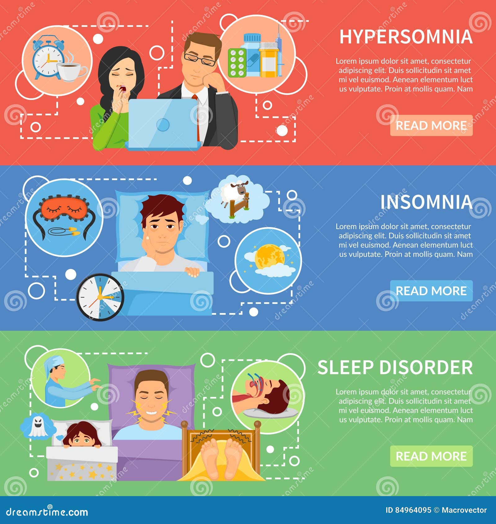 Sleep Disorders Banners Set Stock Vector - Illustration of advertising ...