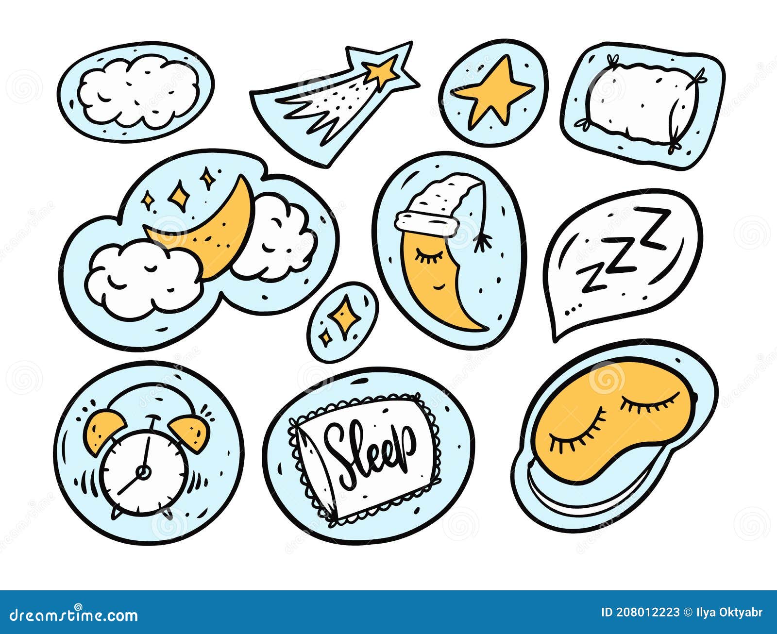 Sleep and Dream Doodle Bubbles Set. Hand Drawn Text and Signs Stock ...