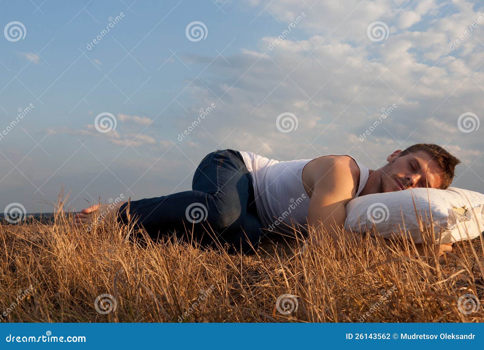 Sleep in a field. stock photo. Image of male, outdoor - 26143562