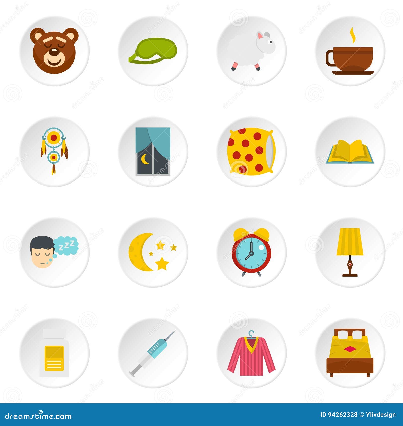 Sleep Icons Set in Flat Style Stock Vector - Illustration of comfort ...
