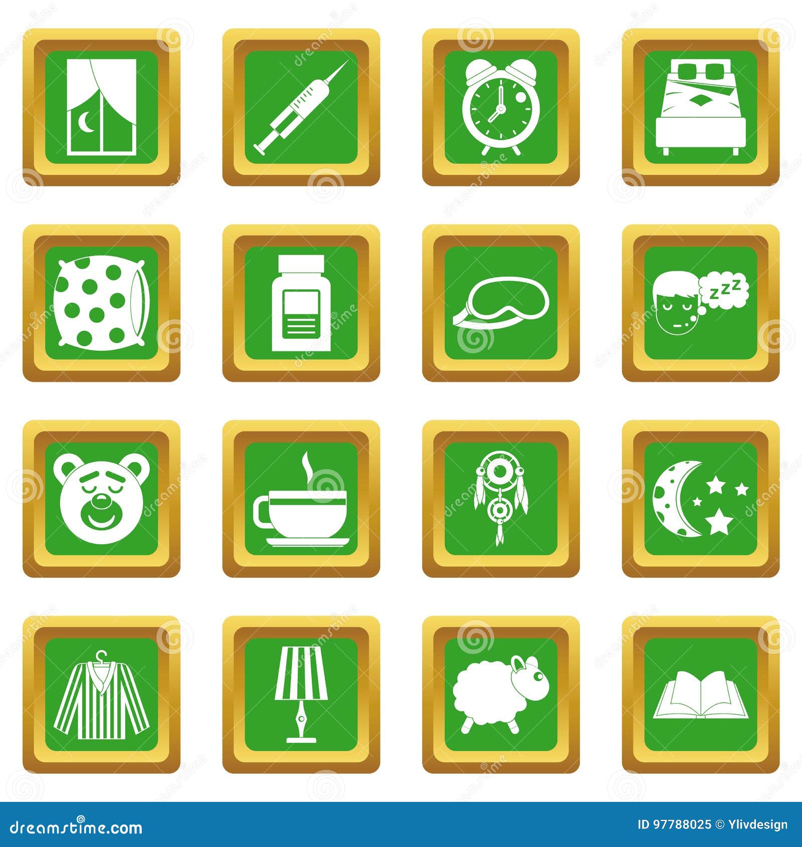 Sleep icons set green stock vector. Illustration of double - 97788025