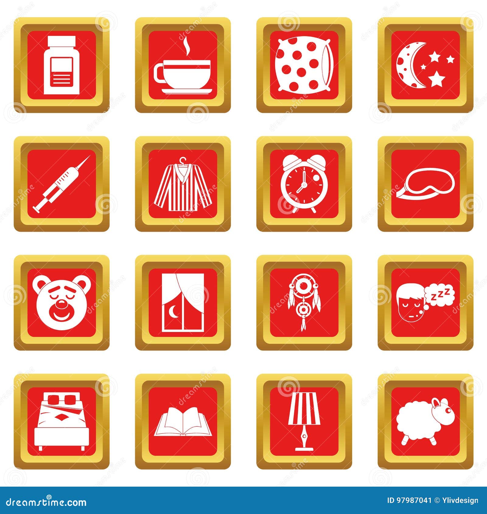 Sleep icons set red stock vector. Illustration of goggles - 97987041