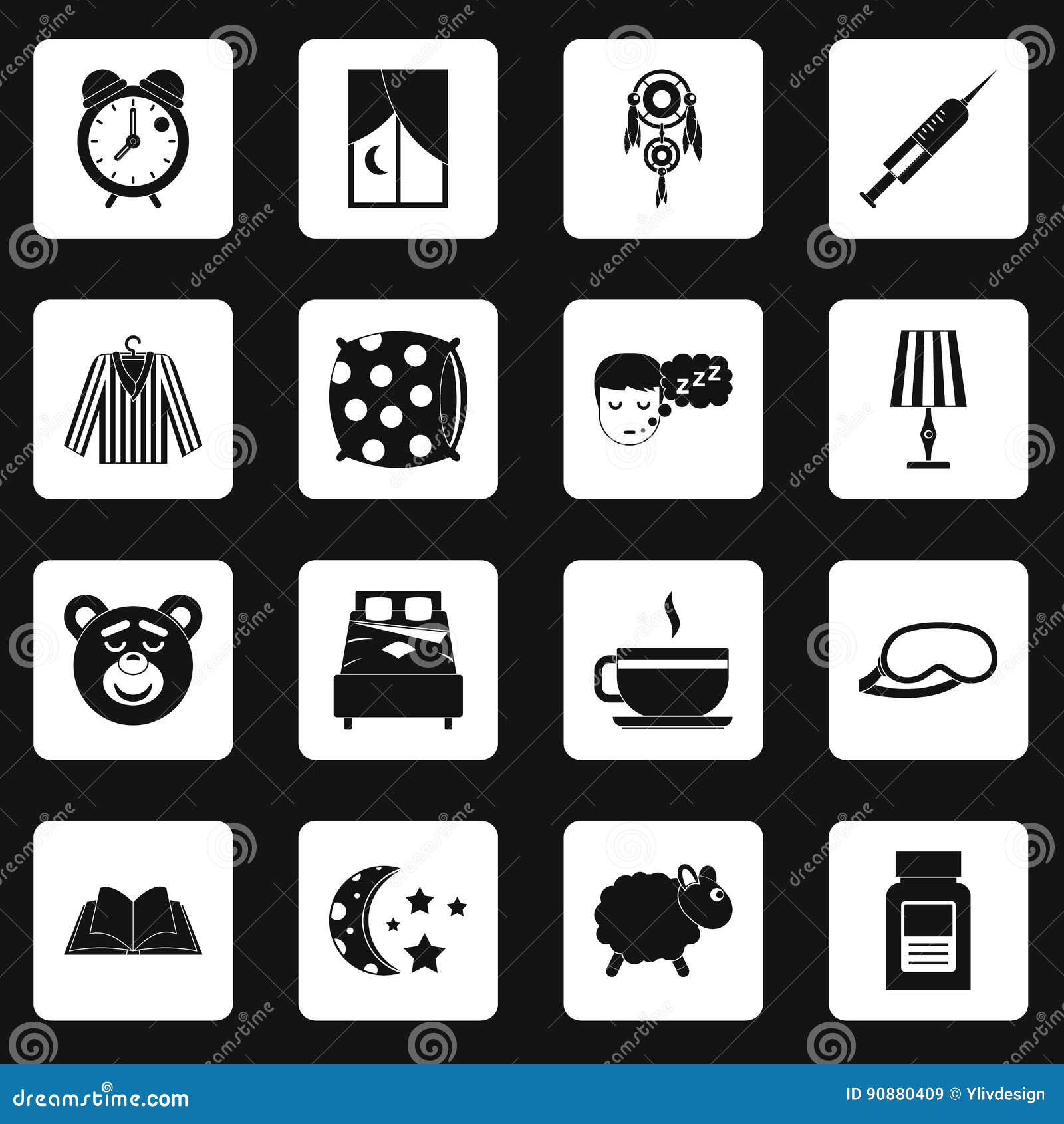 Sleep Icons Set Squares Vector Stock Vector - Illustration of goggles ...