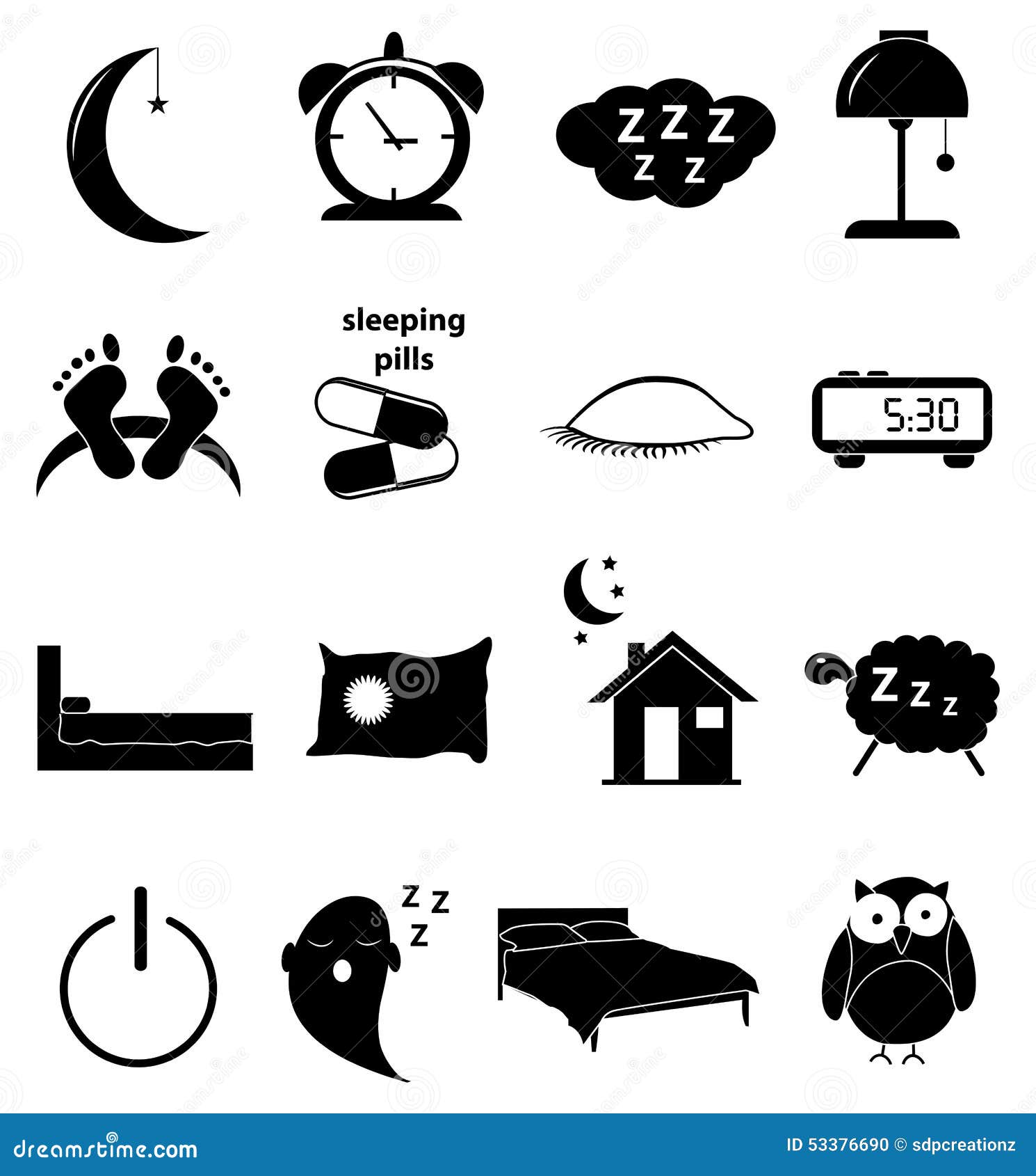 Sleep icons set stock vector. Illustration of bear, concept - 53376690