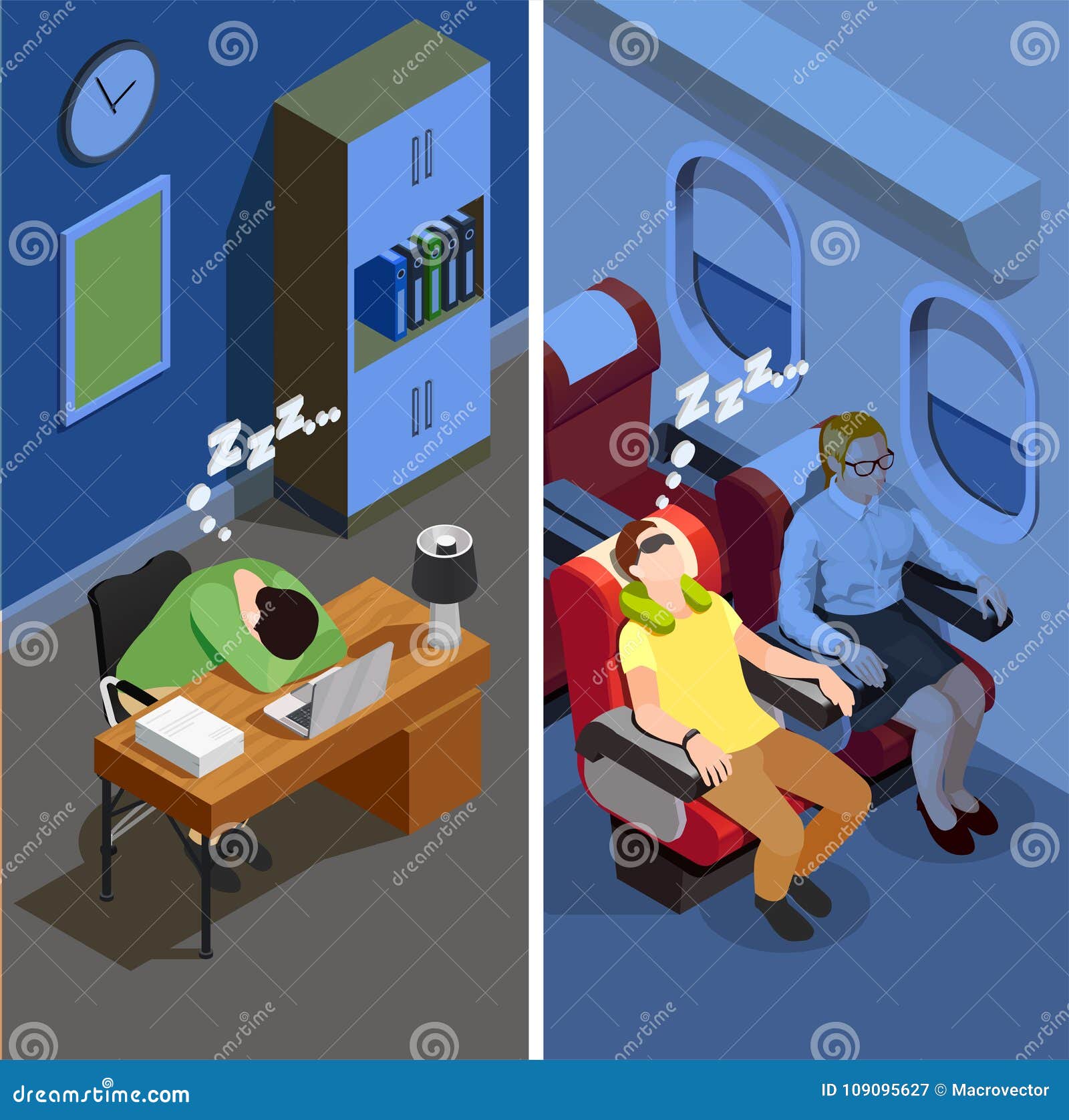 Sleep Isometric Vertical Banners Stock Vector - Illustration of chair ...