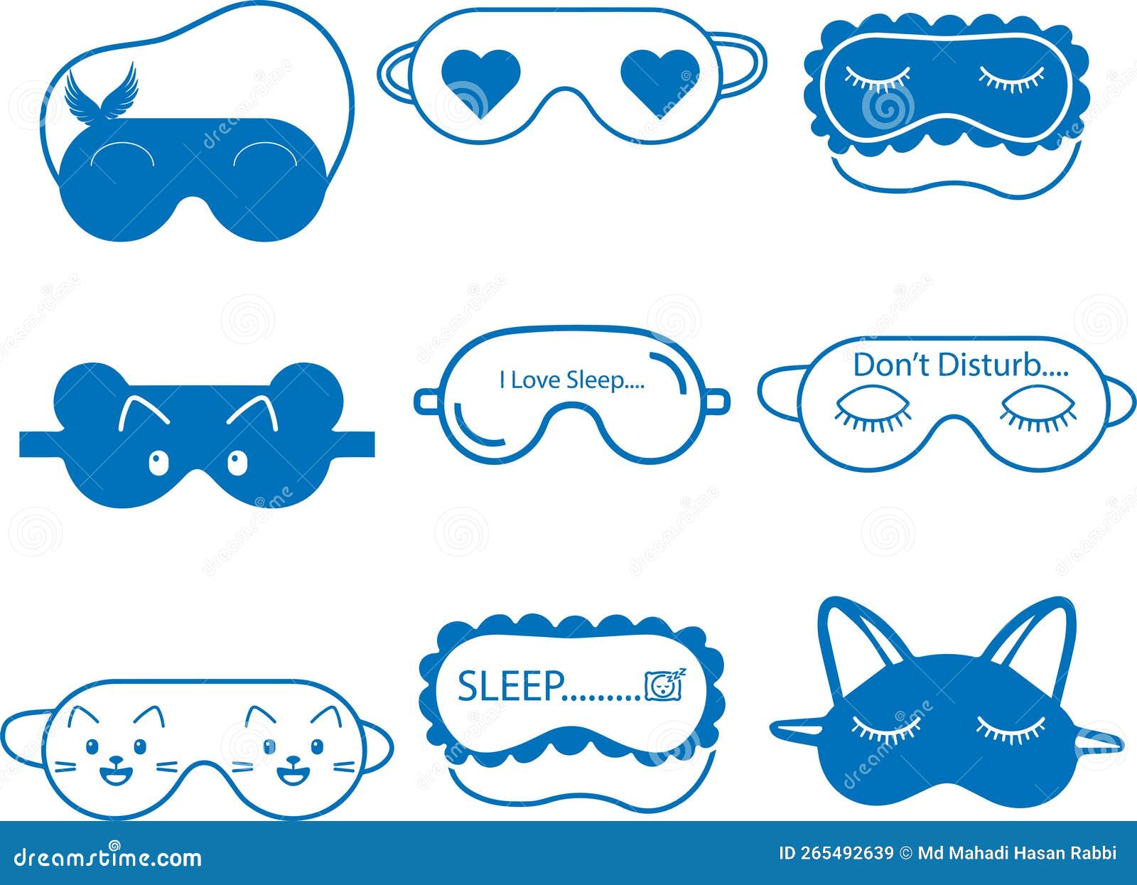 Sleep Mask Icon, Sleep Icon, Sleeping Eye Blue Vector Icon Set. Stock ...