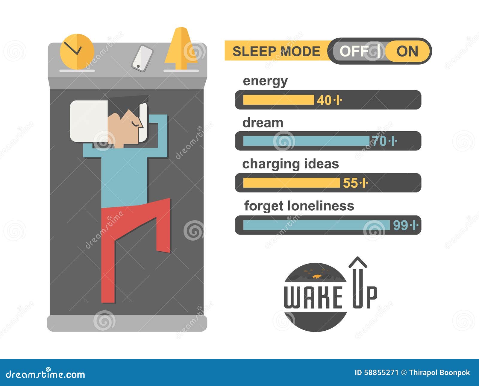 Sleep Mode Man in Concept Phone Charging Vector Stock Vector ...