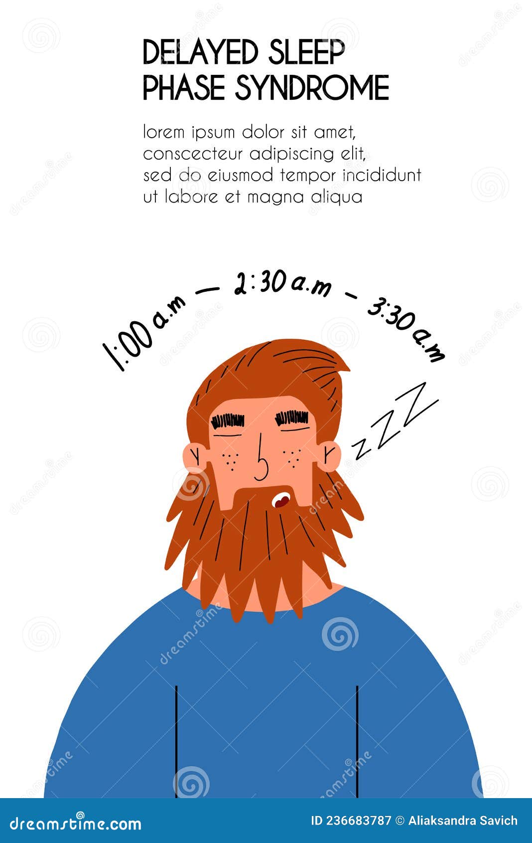 Sleep Phase Delay Syndrome. the Man is Sleeping. Flyer Template. Vector ...
