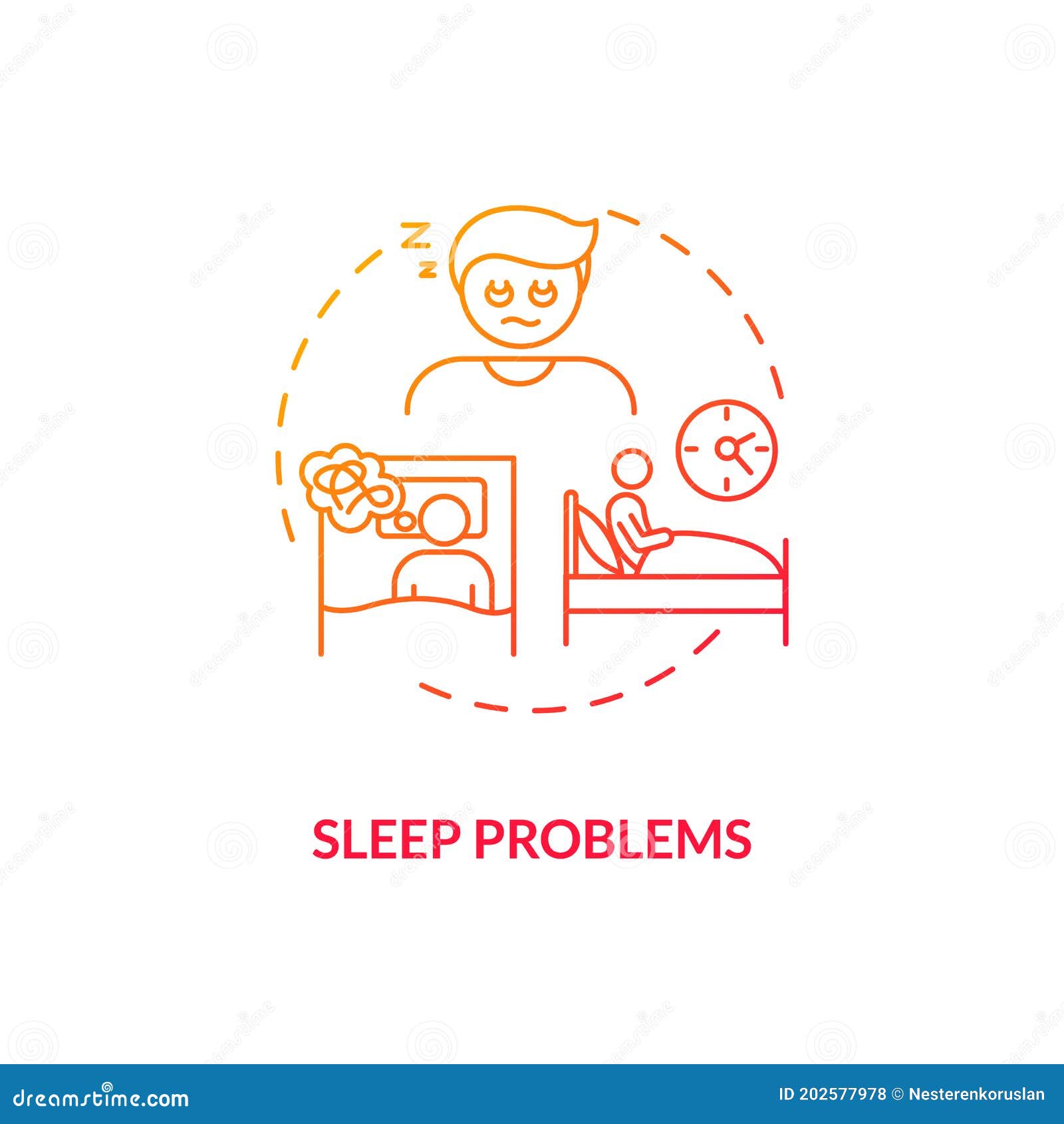 Sleep Problems Concept Icon Stock Vector - Illustration of isolated ...